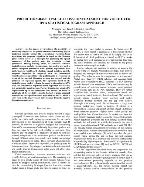 Pdf Prediction Based Packet Loss Concealment For Voice Over Ip A Statistical N Gram Approach