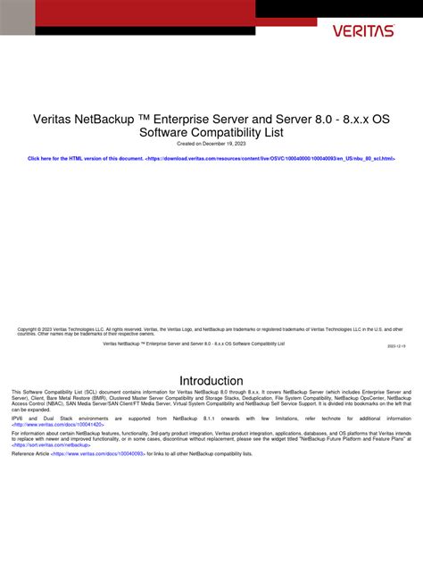 Software Compatibility Veritas Nbu 2023 Dec Pdf Operating System