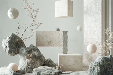 Floating 3d Geometric Shapes Intertwining With Organic Elements Serving As A Visual Metaphor