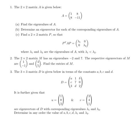 solved 1 the 2 x 2 matrix a is given below 8 a a