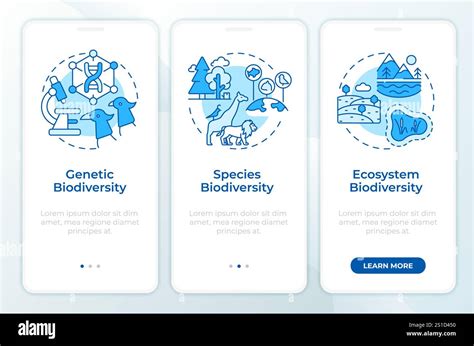 Types Of Biodiversity Blue Onboarding Mobile App Screen Stock Vector