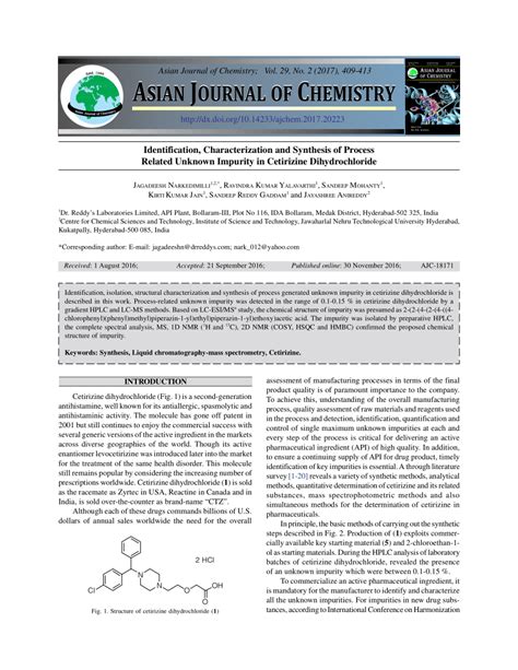 Pdf Identification Characterization And Synthesis Of Process Related Unknown Impurity In