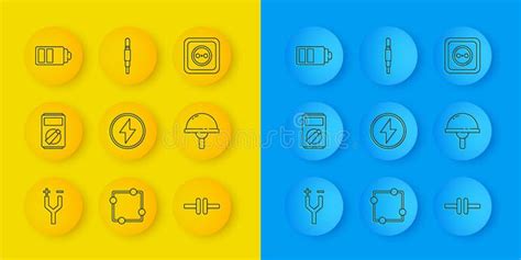 Set Line Electric Cable Multimeter Lightning Bolt Circuit Scheme Emitting Diode Battery