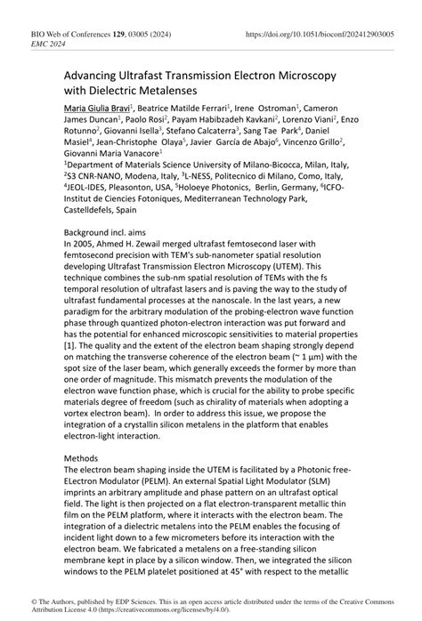 Pdf Advancing Ultrafast Transmission Electron Microscopy With Dielectric Metalenses