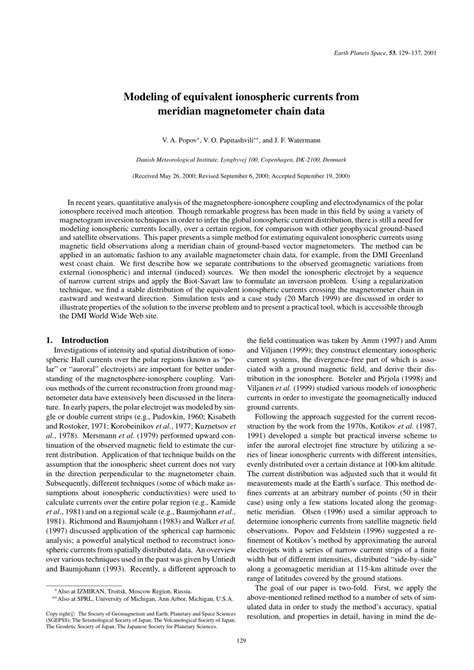Pdf Modeling Of Equivalent Ionospheric Currents From Meridian