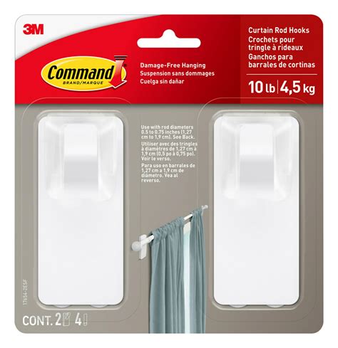 Command Matte Black Curtain Rod Hooks 2 Hooks 4 Adhesive Strips