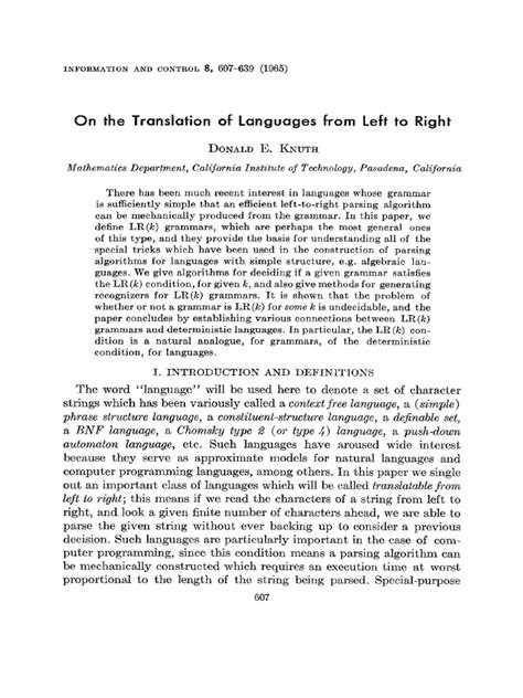 On The Translation Of Languages From Left To Right Pdf Parsing Grammar