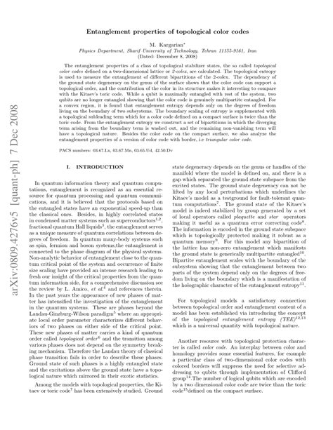 pdf entanglement properties of topological color codes