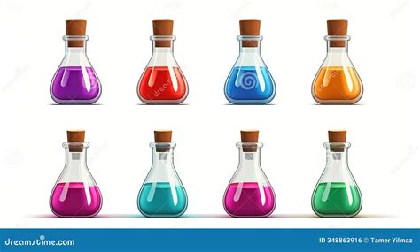 Colorful Science Test Flasks For Chemistry Laboratory Stock