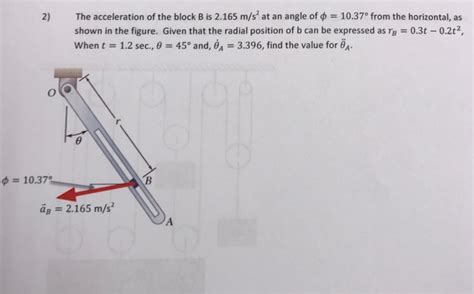 Solved The Acceleration Of The Block B Is 2 165 M S 2 At An Chegg Com