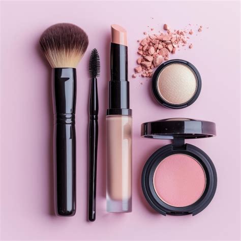 Premium Photo Makeup Essentials On Pink Surface