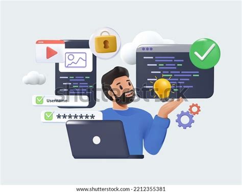 cartoon 3d character developer designer working stock vector royalty