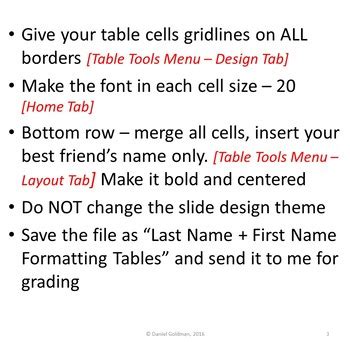 Formatting Tables Lesson Activity For Teaching Microsoft PowerPoint Skills