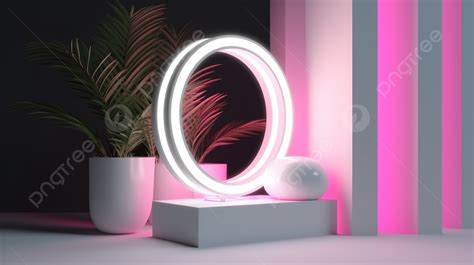 레트로 원형 네온 불빛 3d 3d 그림 네온 불빛이 있는 흰색 기하학적 제품 스탠드 고화질 사진 사진 배경 일러스트 및 사진 무료 다운로드 Pngtree