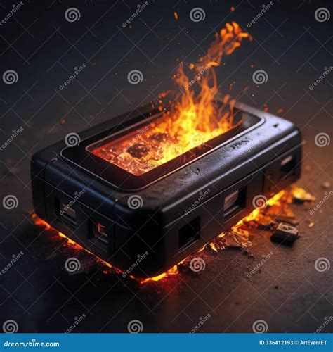Explosion Of Pager Filled With Explosives Danger Fire And Ignition Of Plastic Stock Image