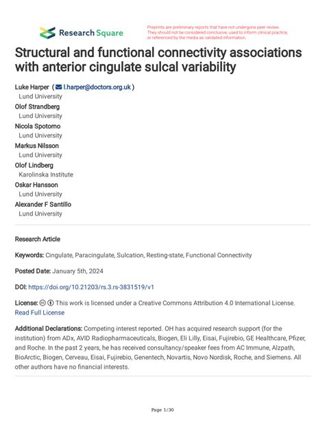 Pdf Structural And Functional Connectivity Associations With Anterior Cingulate Sulcal Variability