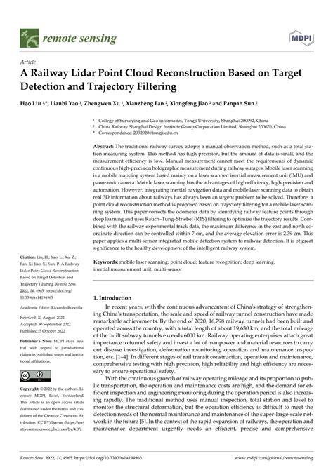 Pdf A Railway Lidar Point Cloud Reconstruction Based On Target Detection And Trajectory Filtering