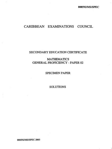 Csec Mathematics 2003 Specimen P2 Solution Pdf Mathematical Objects Elementary Mathematics
