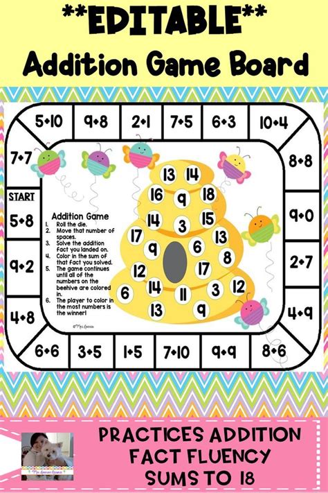 EDITABLE Addition Game Board Math Facts Addition Games Math Resources