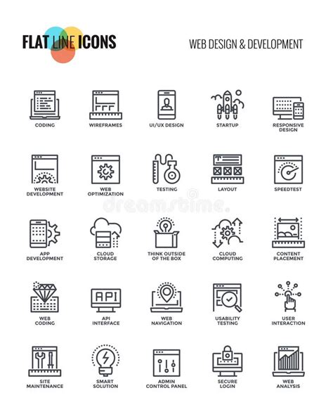 Flat Line Icons Design Web Design And Development Stock Vector Illustration Of Cloud