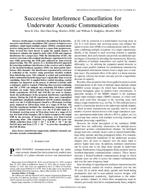pdf successive interference cancellation for underwater acoustic