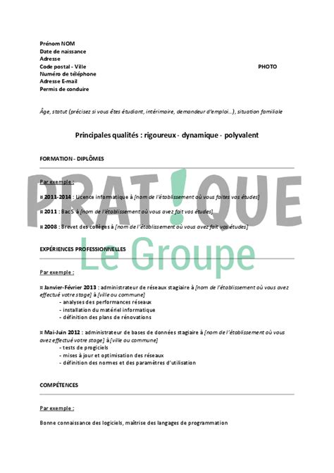 Modèle De Cv Pour Un Stage En Licence Informatique Pratique Fr