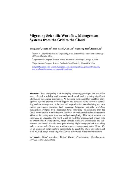 Pdf Migrating Scientific Workflow Management Systems From The Grid To The Cloud