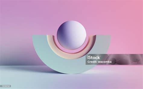 3d 렌더링 추상적인 배경 파스텔 네온 기본 기하학적 모양 공 아치 간단한 모형 최소한의 디자인 요소 균형에 대한 스톡 사진 및