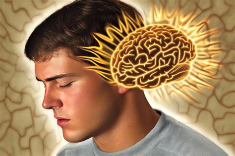 Neuron Signal Brain Diagnostic And Cognitive Flexibility Mans Profile With Glowing Brain