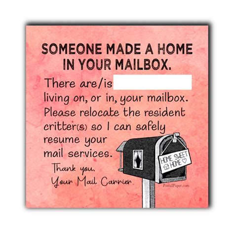 Sticky Note Pad For Mail Carriers 3 X 3” Pests On In Mailbox