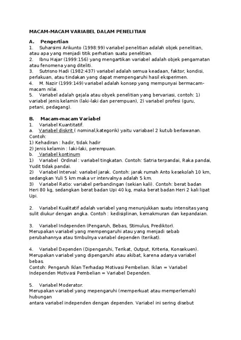 Doc Macam Macam Variabel Dalam Penelitian