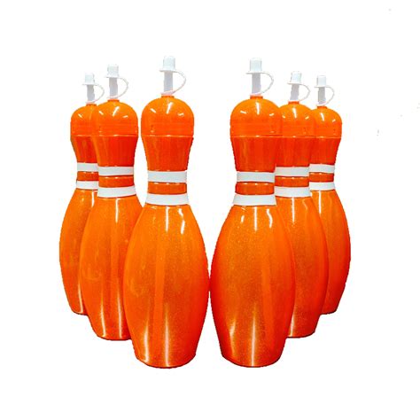 Large Bowling Pin Water Bottles 6 Pack Orange By Sierra Novelty Bowling