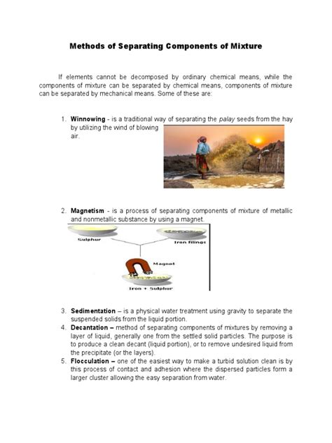 Separating Components Of Mixtures Pdf Filtration Distillation