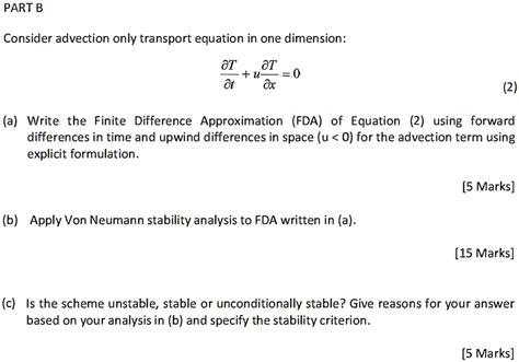 Solved Part B Consider Advection Only Transport Eguation In One