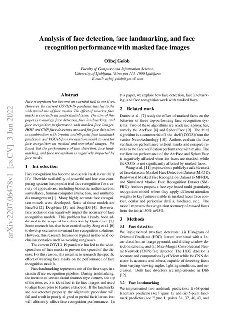 pdf analysis of face detection face landmarking and face