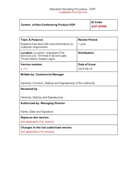 Non Conforming Product Procedure Download Free Pdf Business