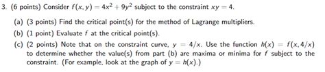 solved 3 6 points consider f x y 4x2 9y2 subject to the