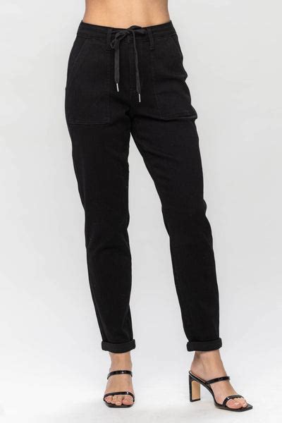 Judy Blue Carly High Waist Jet Black Double Roll Cuff Jogger Jean