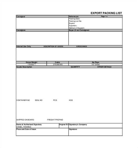 Free Packing List Templates PDF DOC Excel