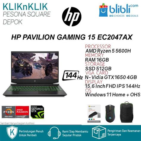 Jual Laptop Gaming Hp Pavilion Gaming Ec Ax Ryzen Gb Gb Gtx Hz Win