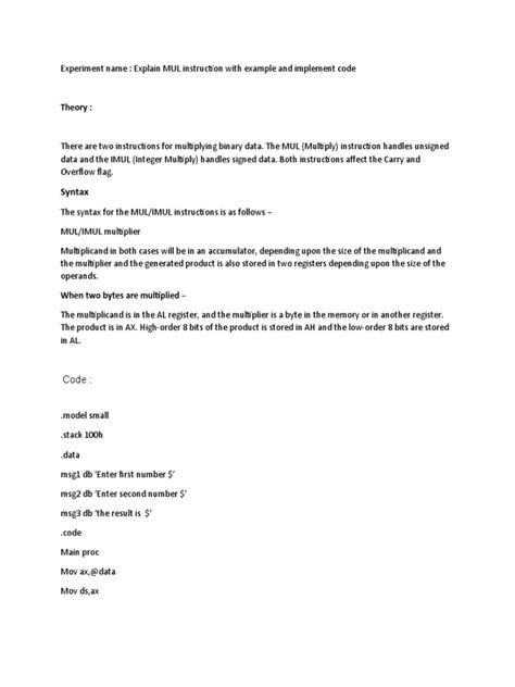 Multiplication In Assembly Language Pdf