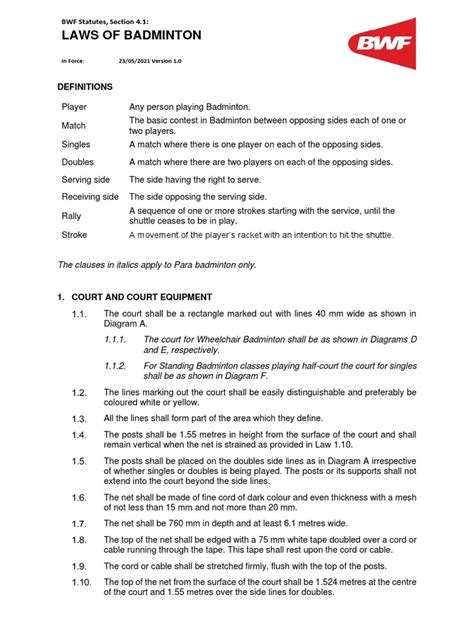 section 4 1 laws of badminton pdf referee sports