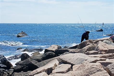 Rocky Shore Fishing In Westerly Rhode Island 06 Stock Image Image