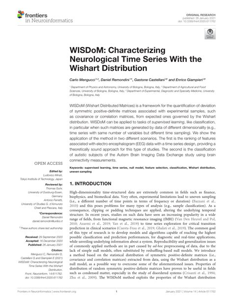 Pdf Wisdom A Framework For The Analysis Of Wishart Distributed Matrices For Neuroinformatics