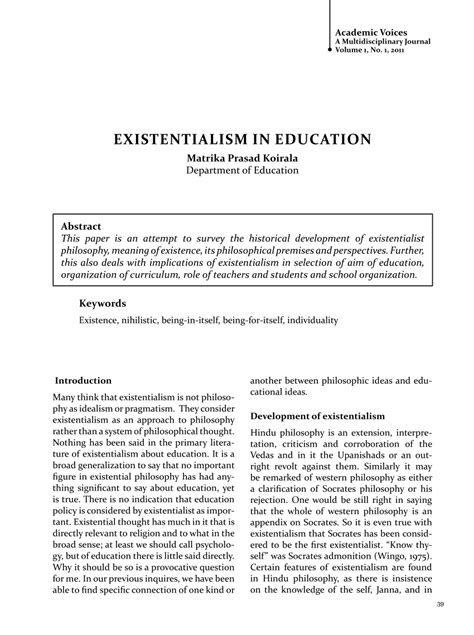 Pdf Existentialism In Education