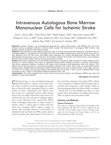 Pdf Intravenous Autologous Bone Marrow Mononuclear Cells For Ischemic