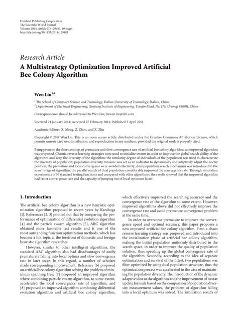 Pdf A Multistrategy Optimization Improved Artificial Bee Colony Algorithm