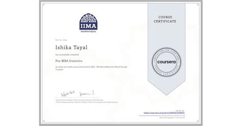 Ishika Tayal On Linkedin Completion Certificate For Pre Mba Statistics