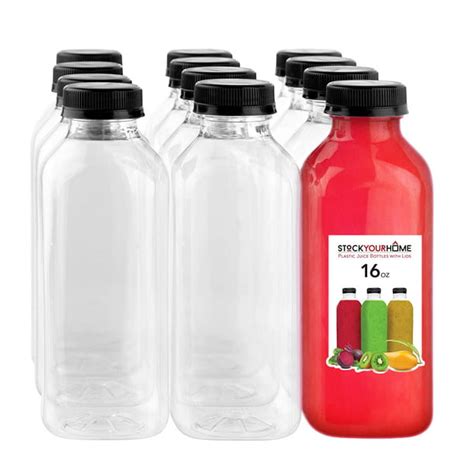 Plastic 16oz Reusable Juice Bottles With Caps 12 Pack Clear Smoothie Drink Containers By Stock