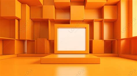 주황색 방의 생생한 3d 큐브 받침대 그림 멋진 제품 디스플레이 배경에 적합 3d 침대 배경 제품 디스플레이 배경 주황 배경 이미지 Hd 3d 침대 제품